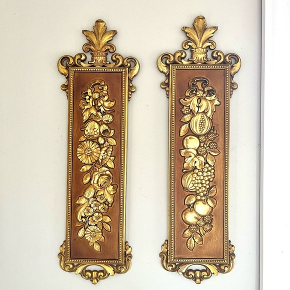 syroco | Wall Decor | Vintage Syroco Gold Brown Wall Plaques | Poshmark